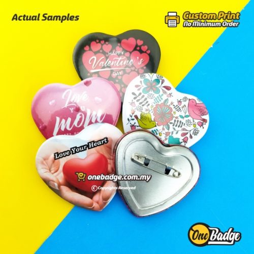 Heart Shape Button Badge- Metal Base- Custom Design & Print | Supplier ...