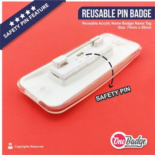 Reusable Acrylic Name Tag | Pin Back Name Badge 75mm x 28mm | Round ...